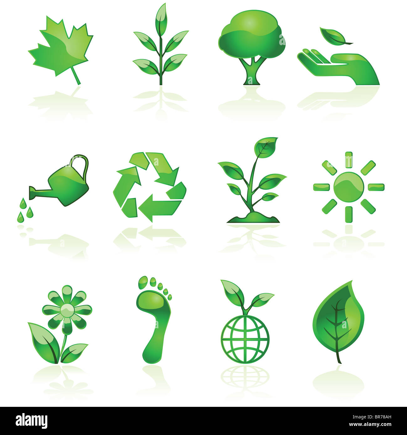 Illustration set of glossy green environmental icons Stock Photo - Alamy