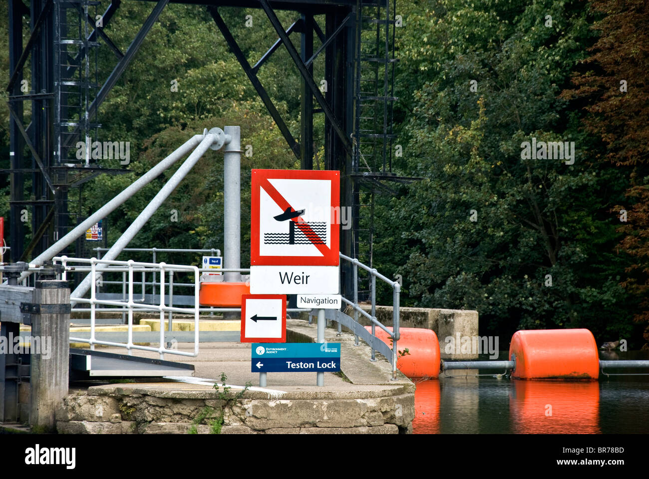 Warning sign of a weir Stock Photo - Alamy