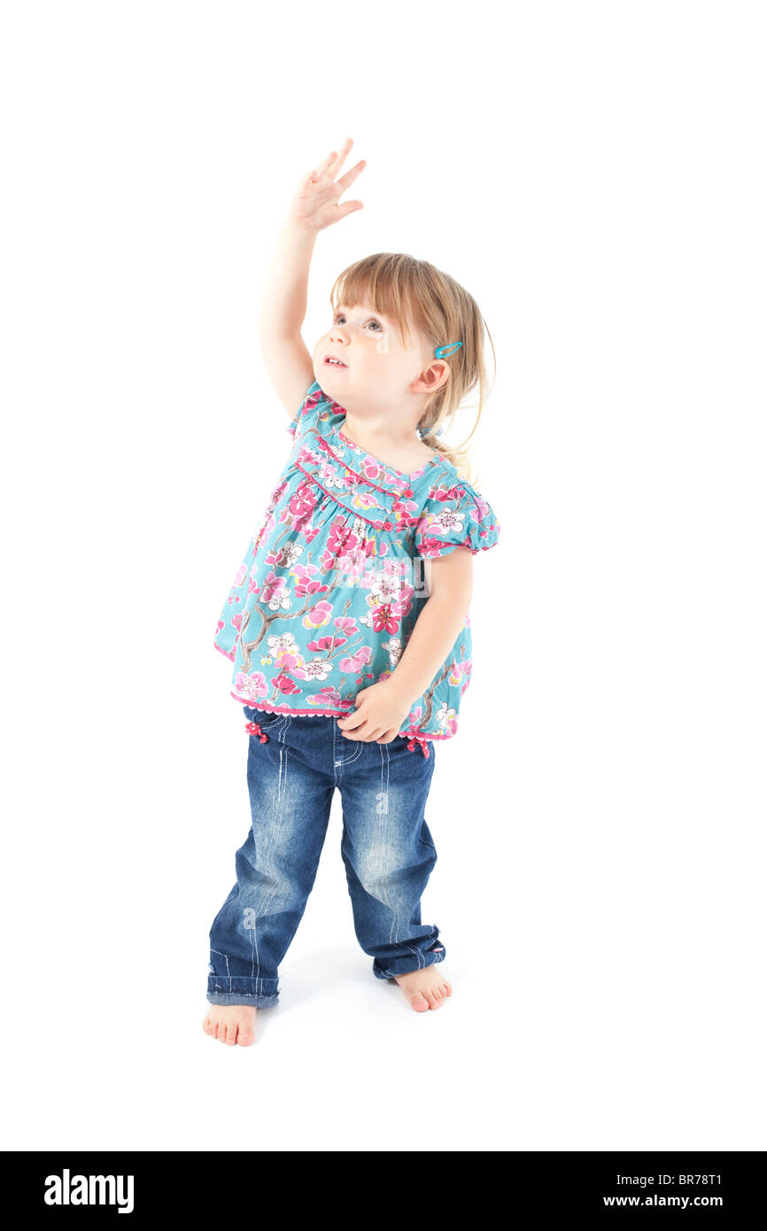 toddler reaching up on isolated white background Stock Photo - Alamy