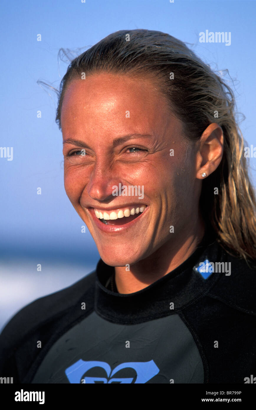 Headshot of female surfer at Ponce De Leon inlet Florida Stock Photo ...