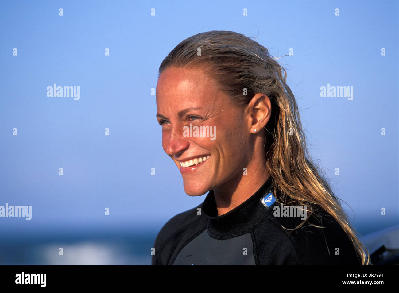 Headshot of female surfer at Ponce De Leon inlet Florida Stock Photo ...