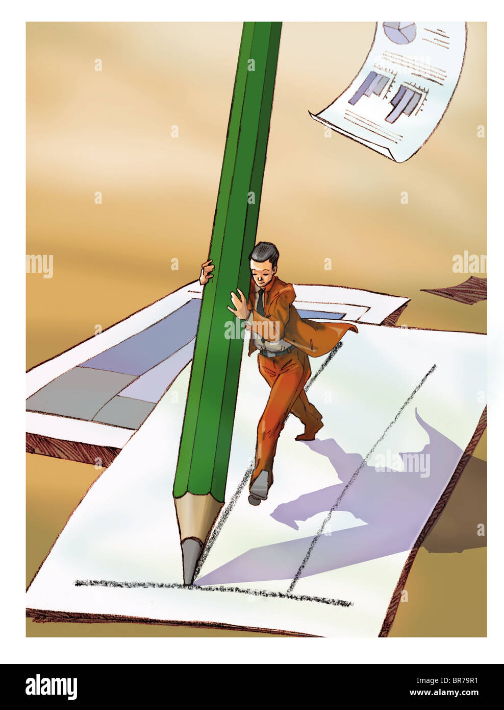 A businessman drawing a chart with a giant pencil Stock Photo - Alamy