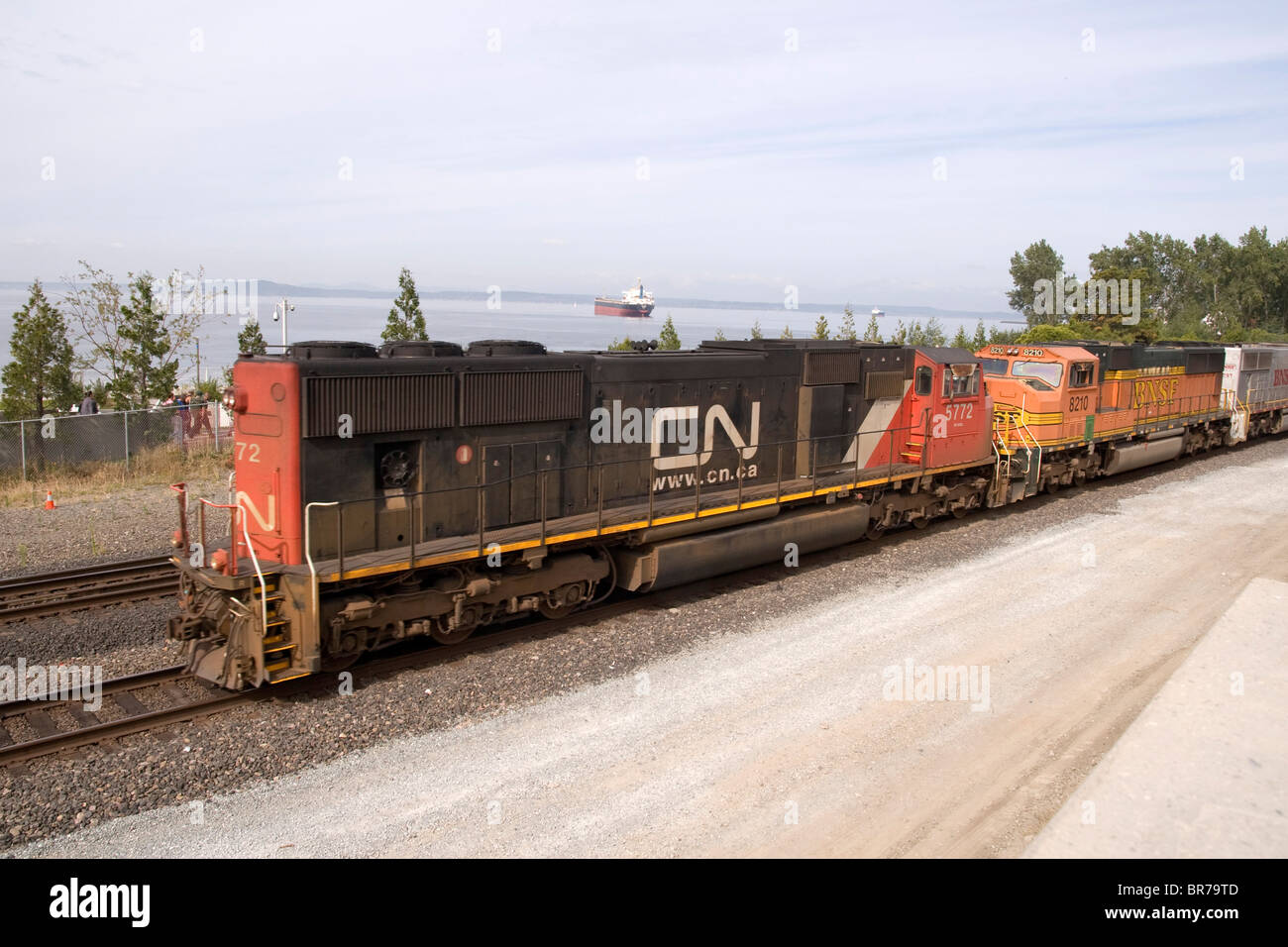 Canadian National CN diesel locomotive passes the Olympic Sculpture ...