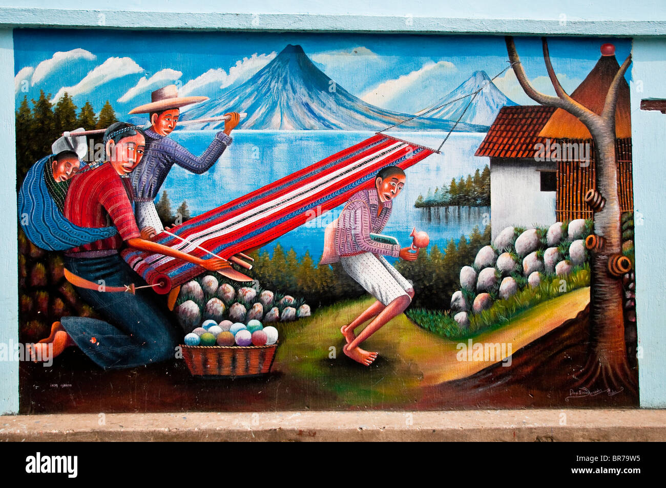 Traditional iconography on a painted wall representing the "Mayan live ...