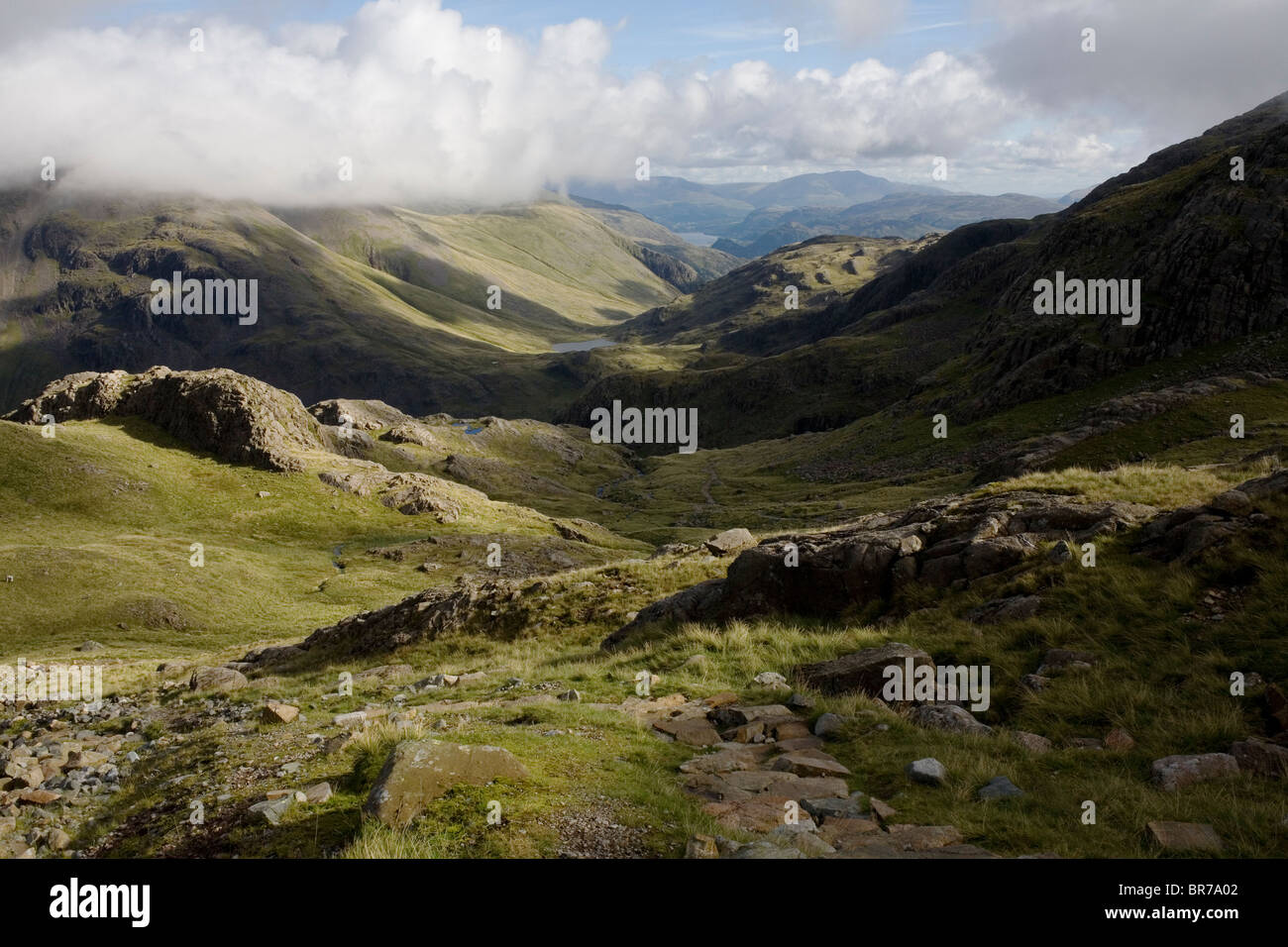 Looking north along the Corridor Route ascending Scafell Pike in the ...