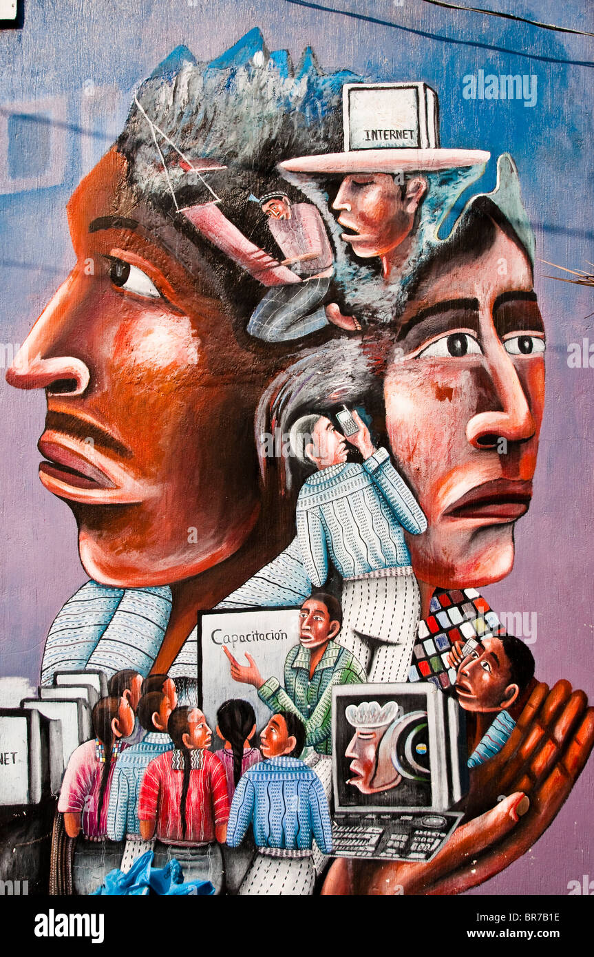 Indigenous iconography a painted wall representing the Maya population ...