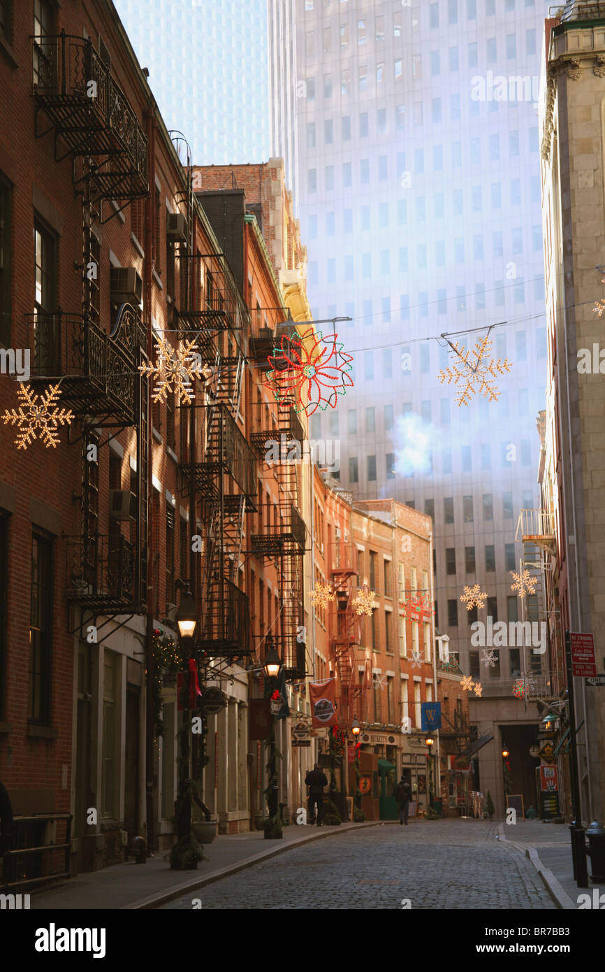 A Side Street Decorated With Snowflakes; Manhattan, New York, United ...