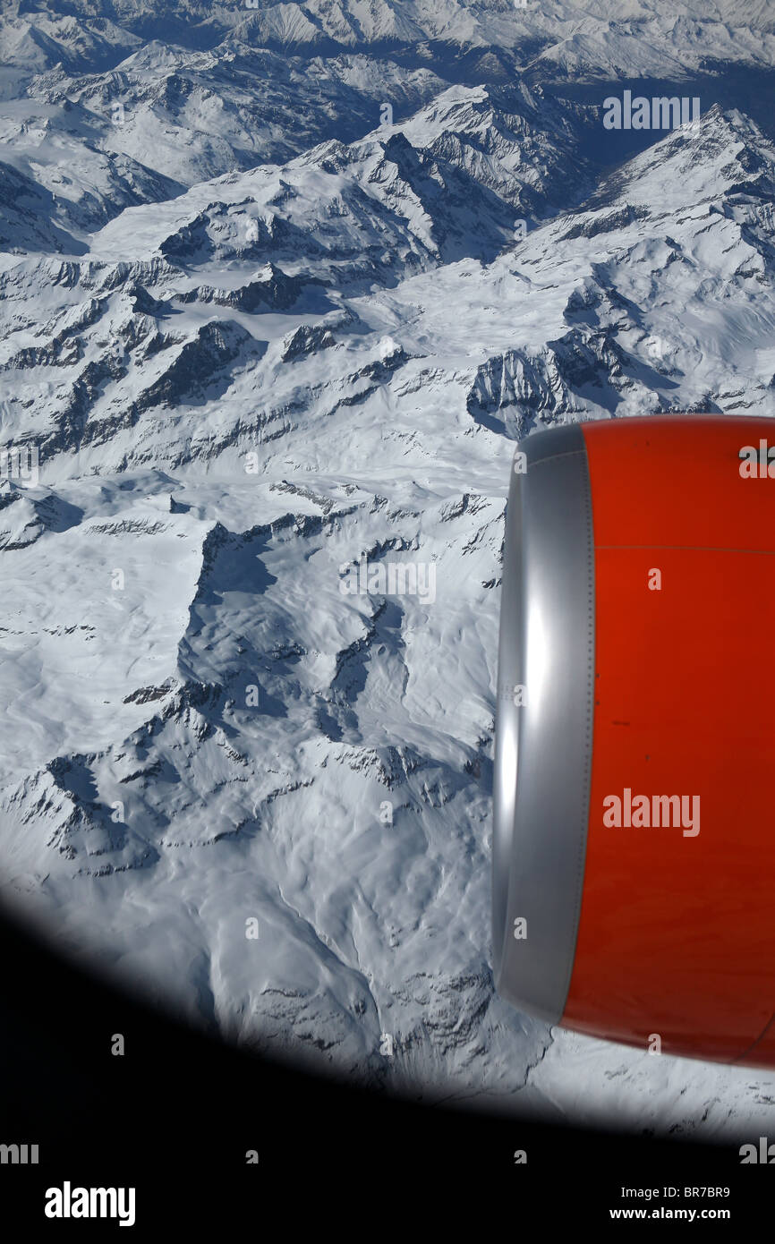 Aerial photograph, view from an Easyjet airplane window flying over the ...