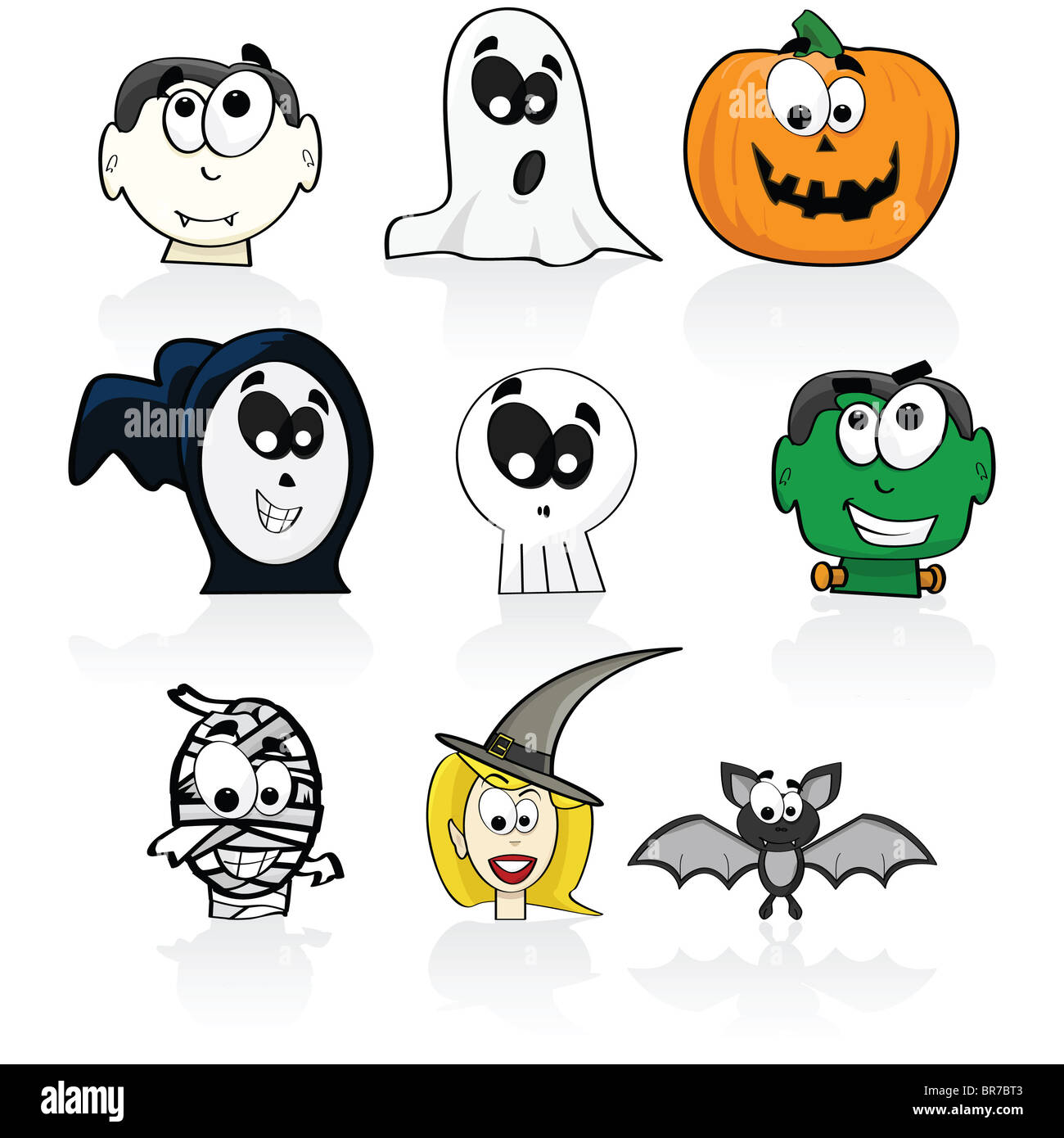 Cartoon illustration of a group of different Halloween characters Stock ...