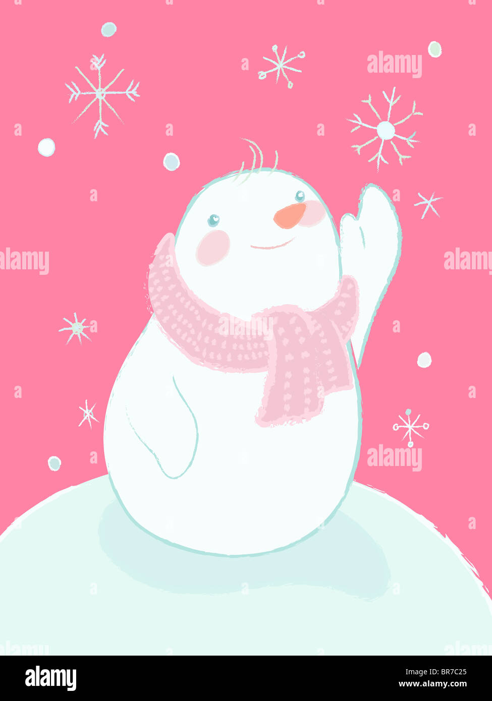 A snowman reaching for a falling snowflake Stock Photo - Alamy