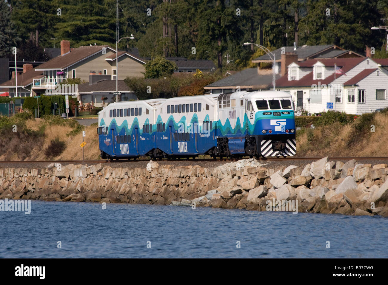 Puget Sound Transit Authority Sounder commuter train passes beside ...