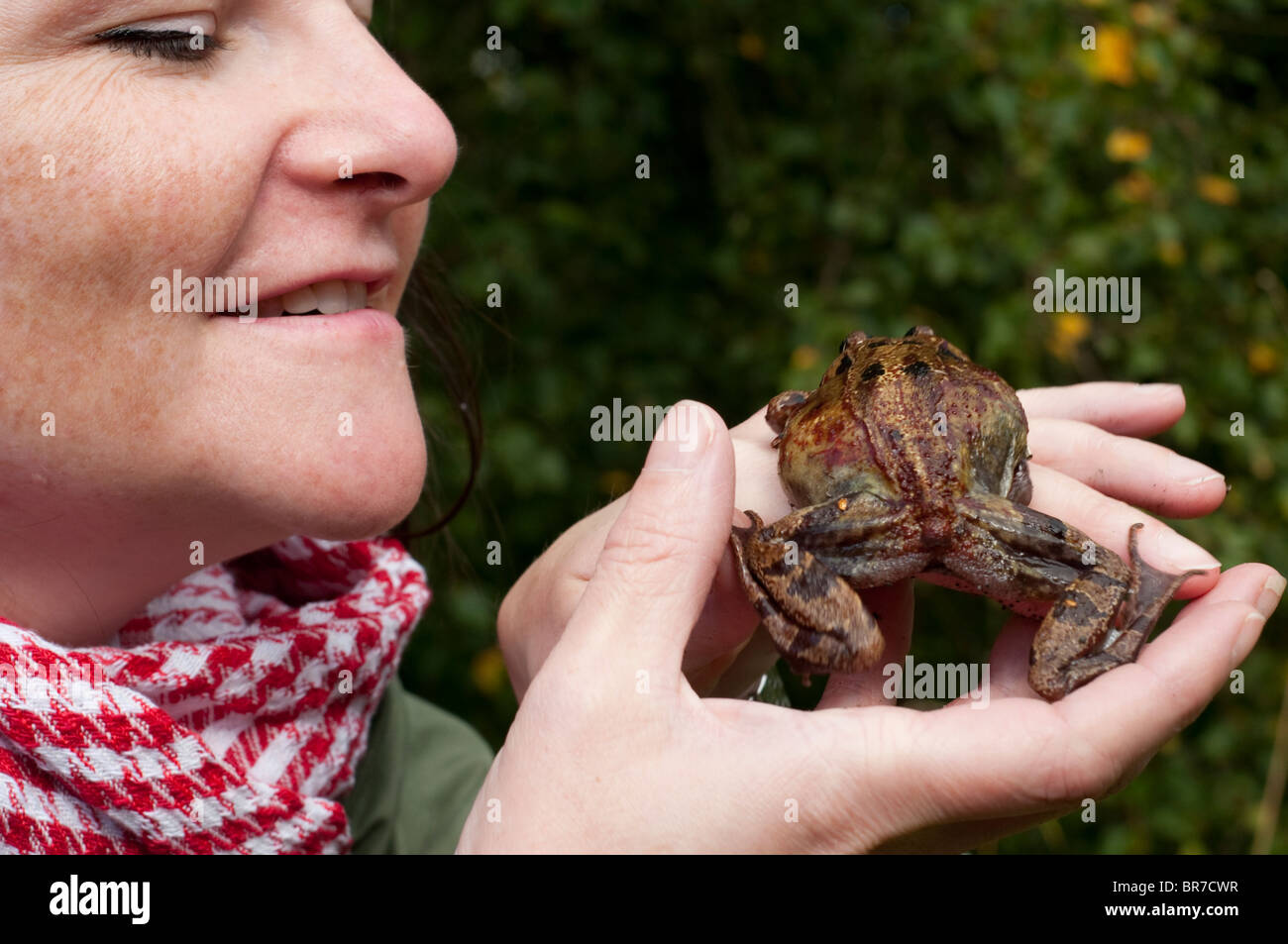 Woman with a toad Stock Photo - Alamy