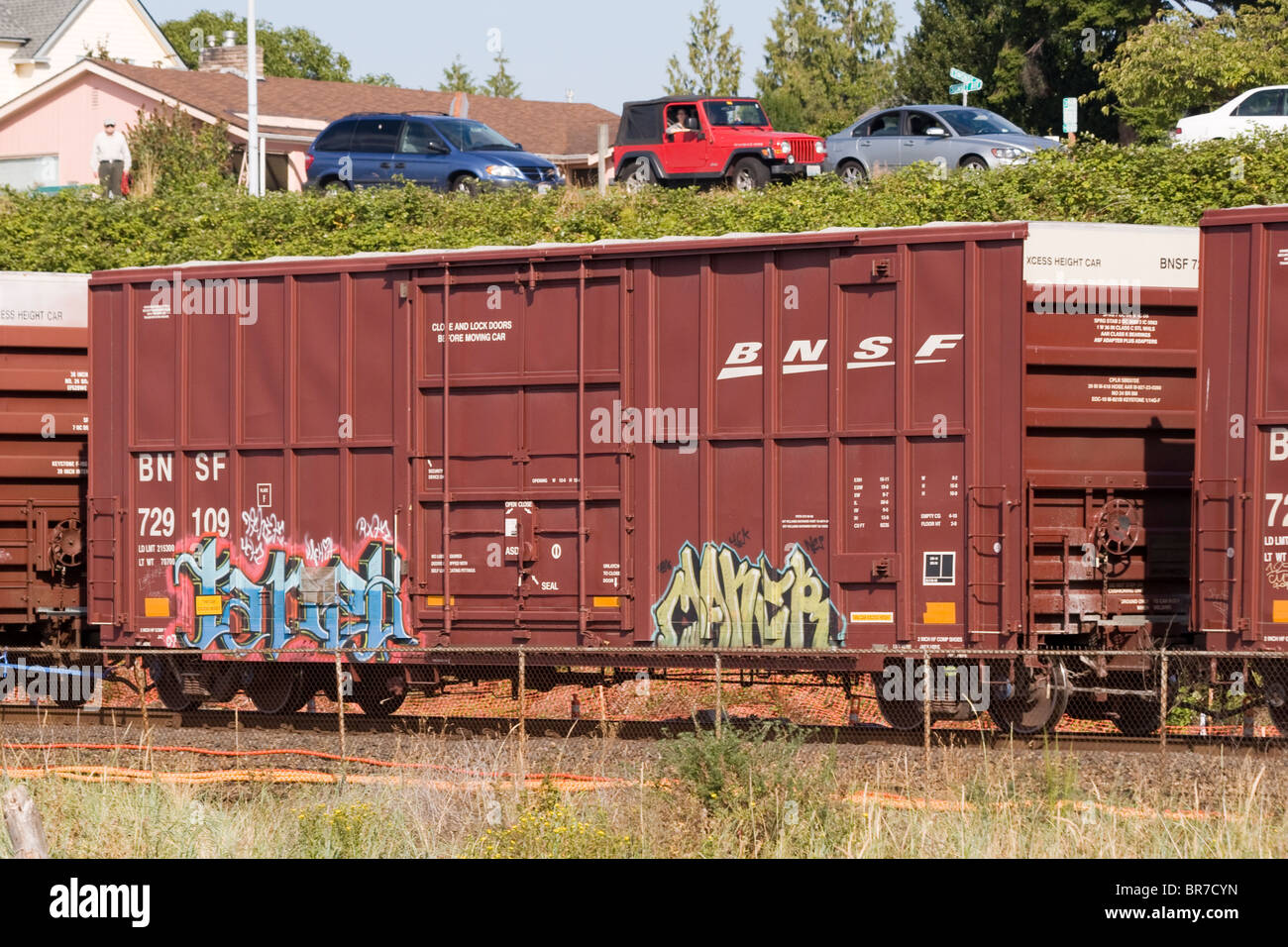 Burlington Northern Santa Fe BNSF Boxcar on freight train at Edmonds Washington State USA Stock ...
