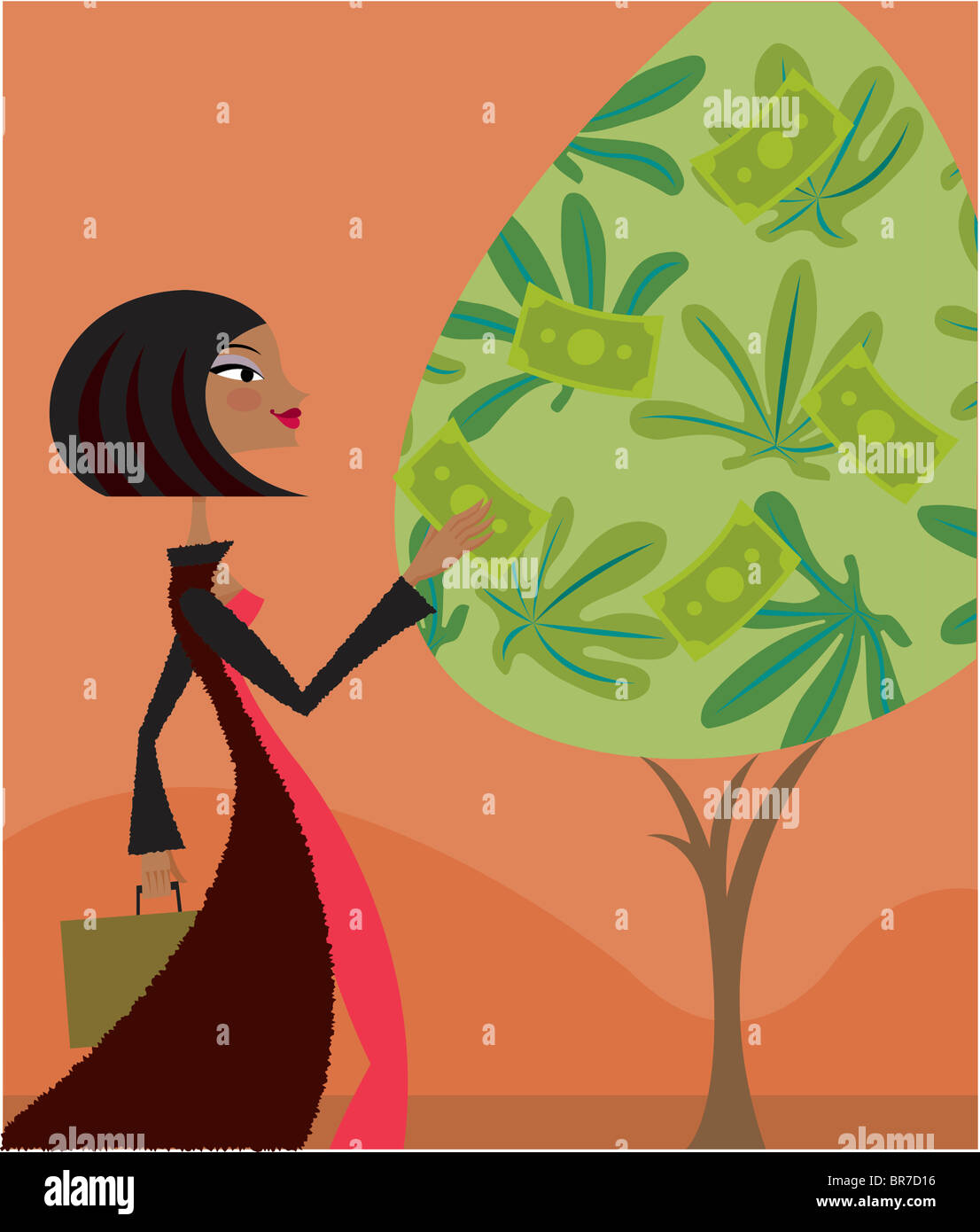 A woman plucking bank notes from a money tree Stock Photo - Alamy