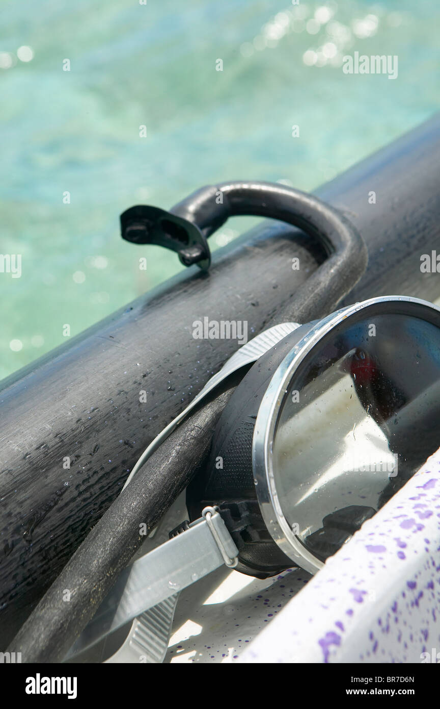 Snorkeling mask and snorkel on a boat Stock Photo - Alamy