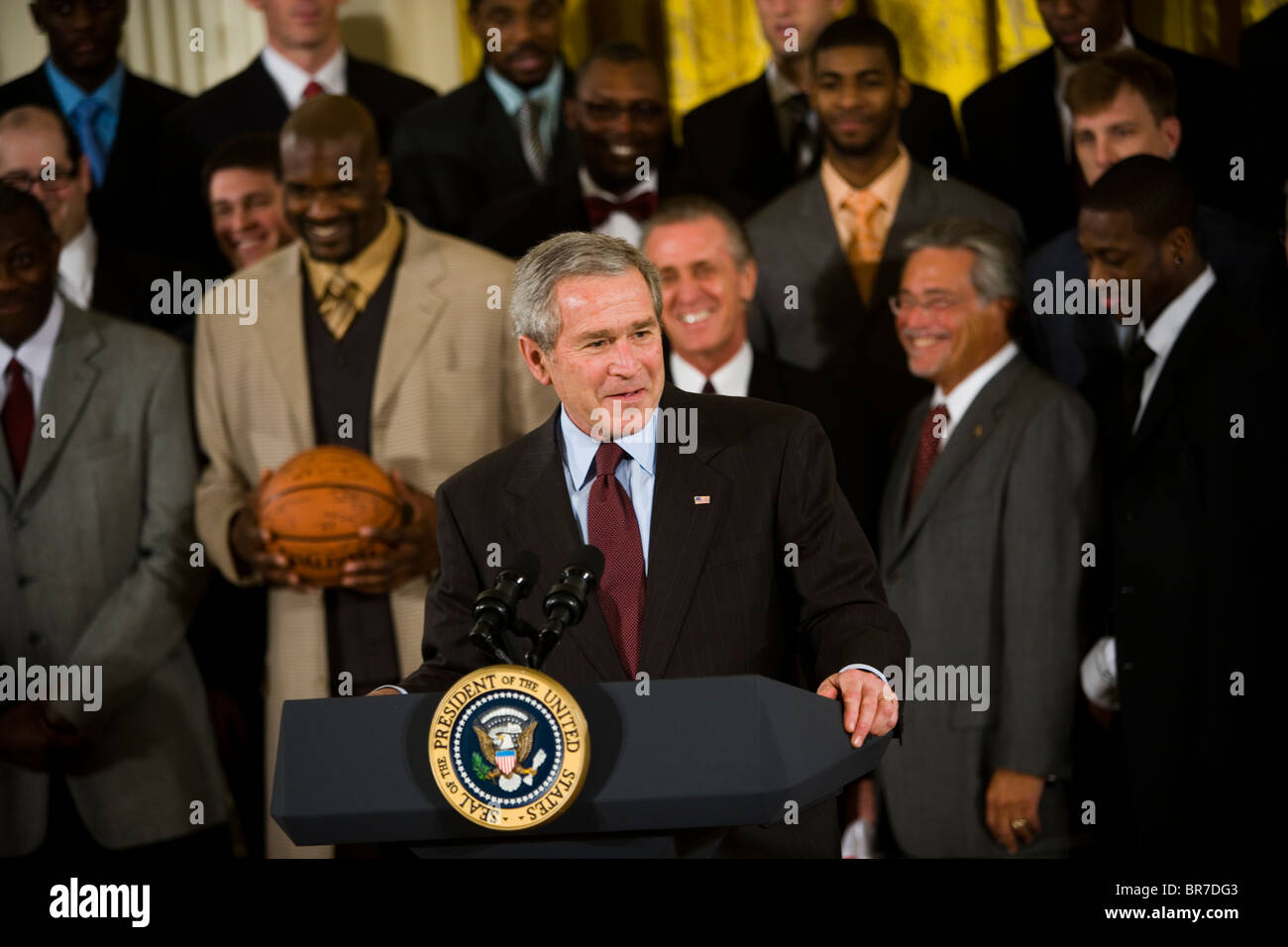 President Bush participates in a ceremony honoring the NBA Champion ...