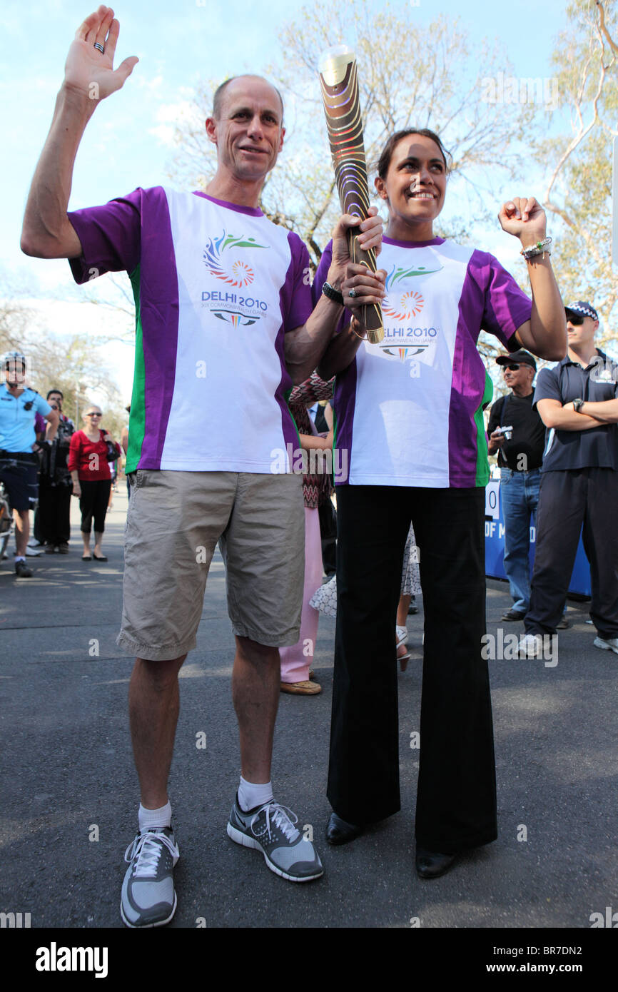 Cathy Freeman and : runner steve moneghetti with the commonwealth torch ...