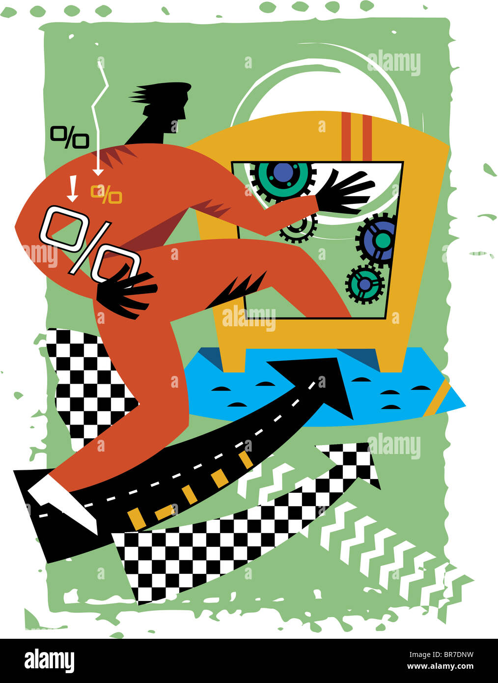 A man holding % signs walking into a computer monitor Stock Photo - Alamy