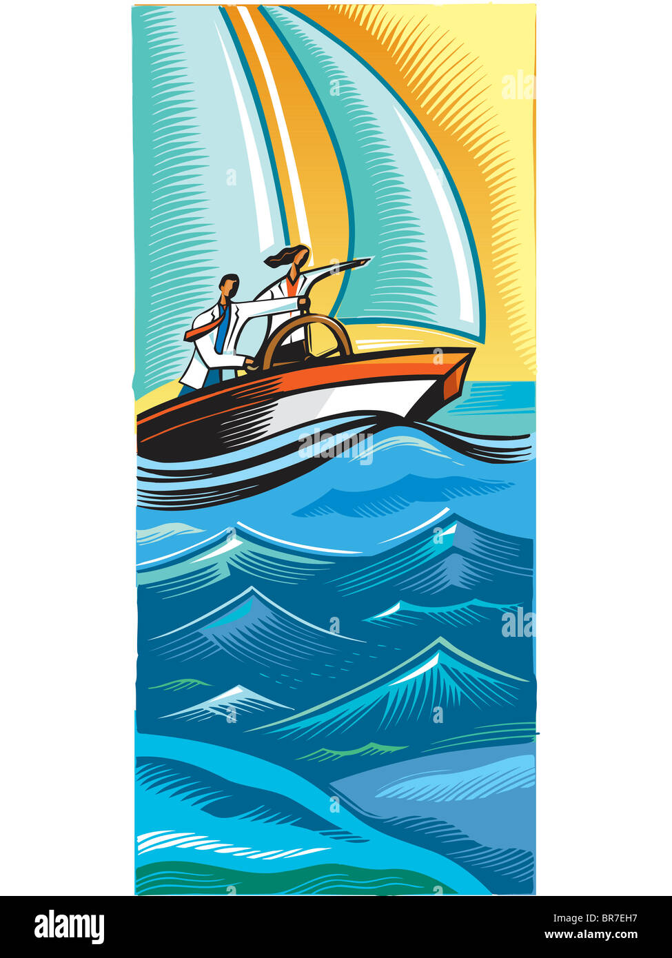 Two doctors navigating a boat through rough water Stock Photo - Alamy