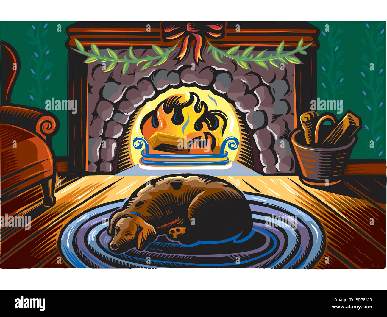 A dog sleeping by the fireplace Stock Photo - Alamy