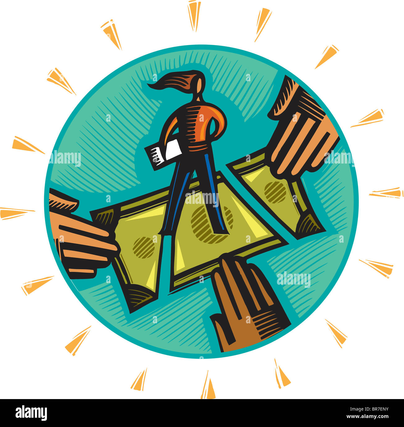 A woman standing on a broken dollar bill Stock Photo - Alamy