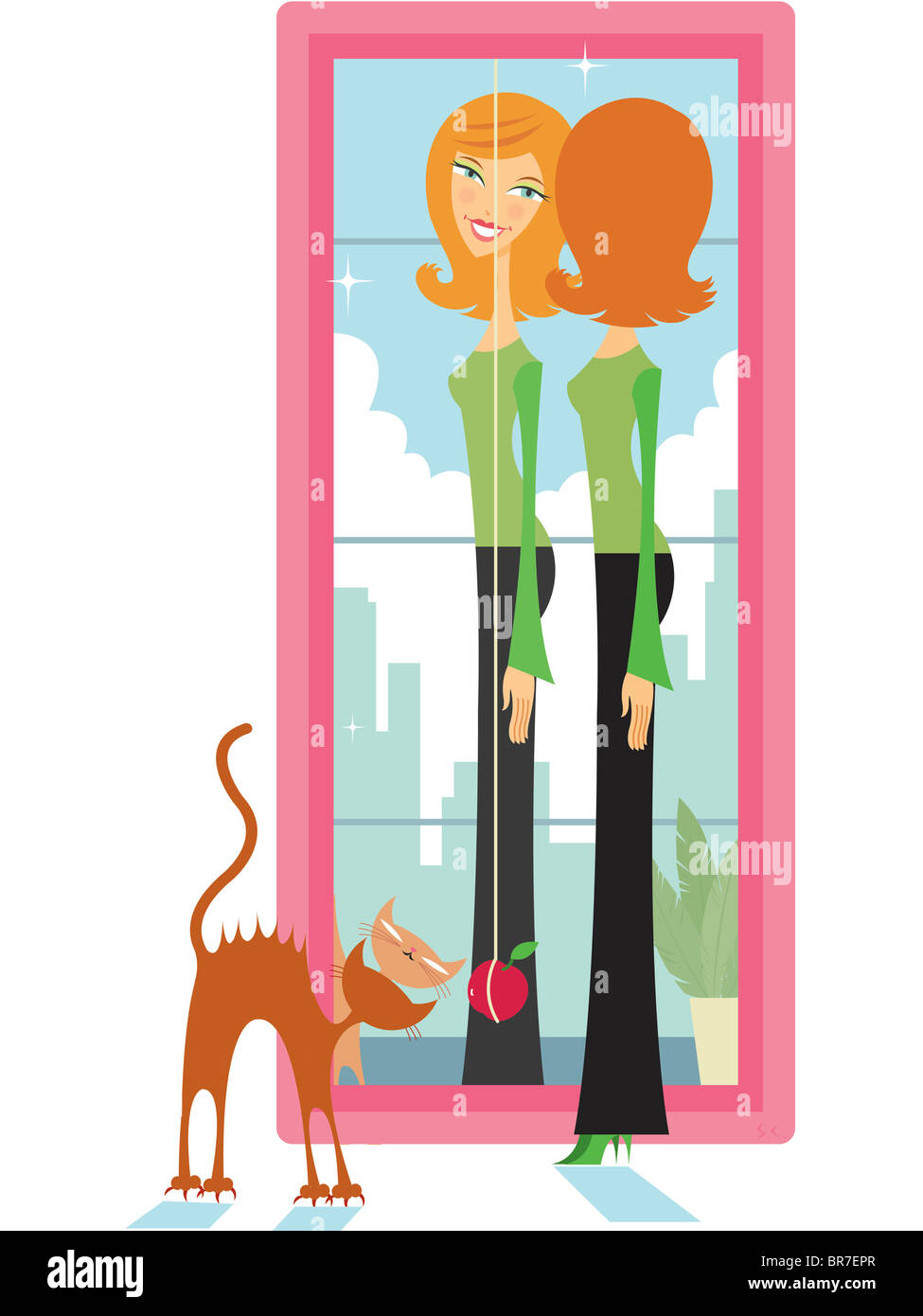 A woman smiling at her reflection Stock Photo - Alamy