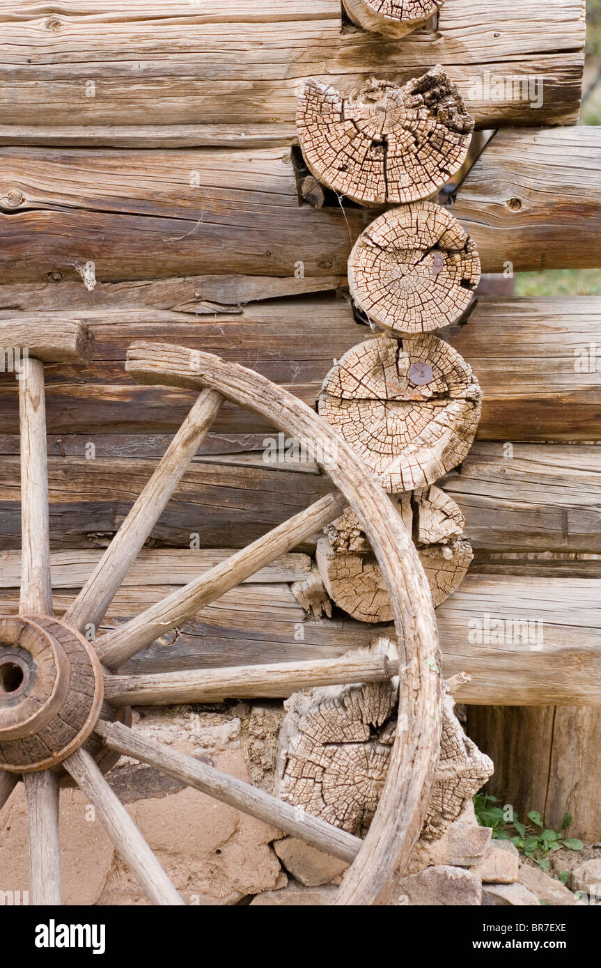 a detail of a log built blacksmith shop in new Mexico Stock Photo - Alamy