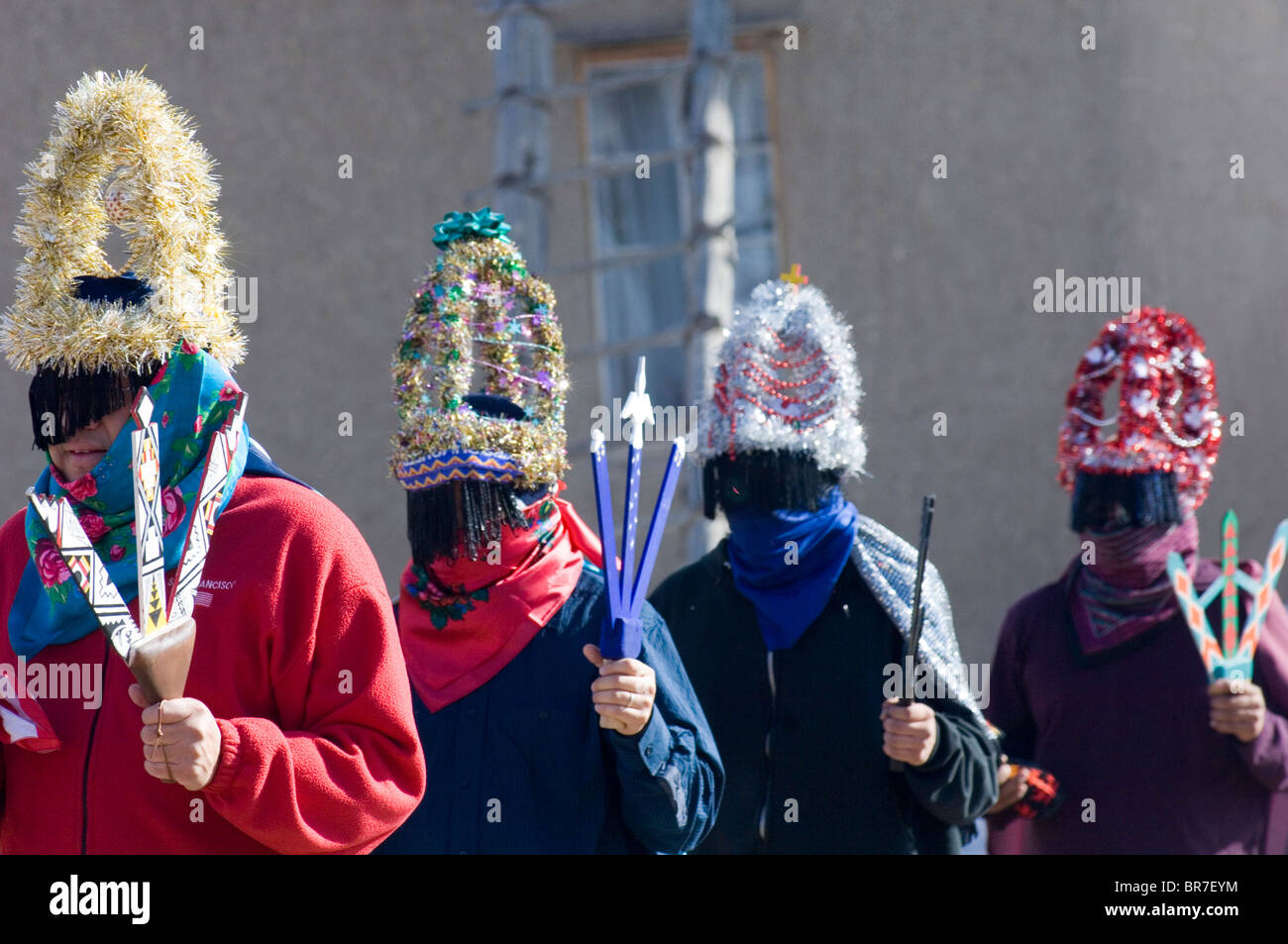 Four men preforming Matachines dance at Picuris Pueblo New Mexico Stock ...