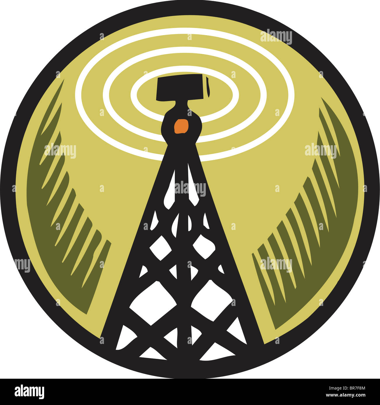 A radio tower in an orange circle Stock Photo - Alamy