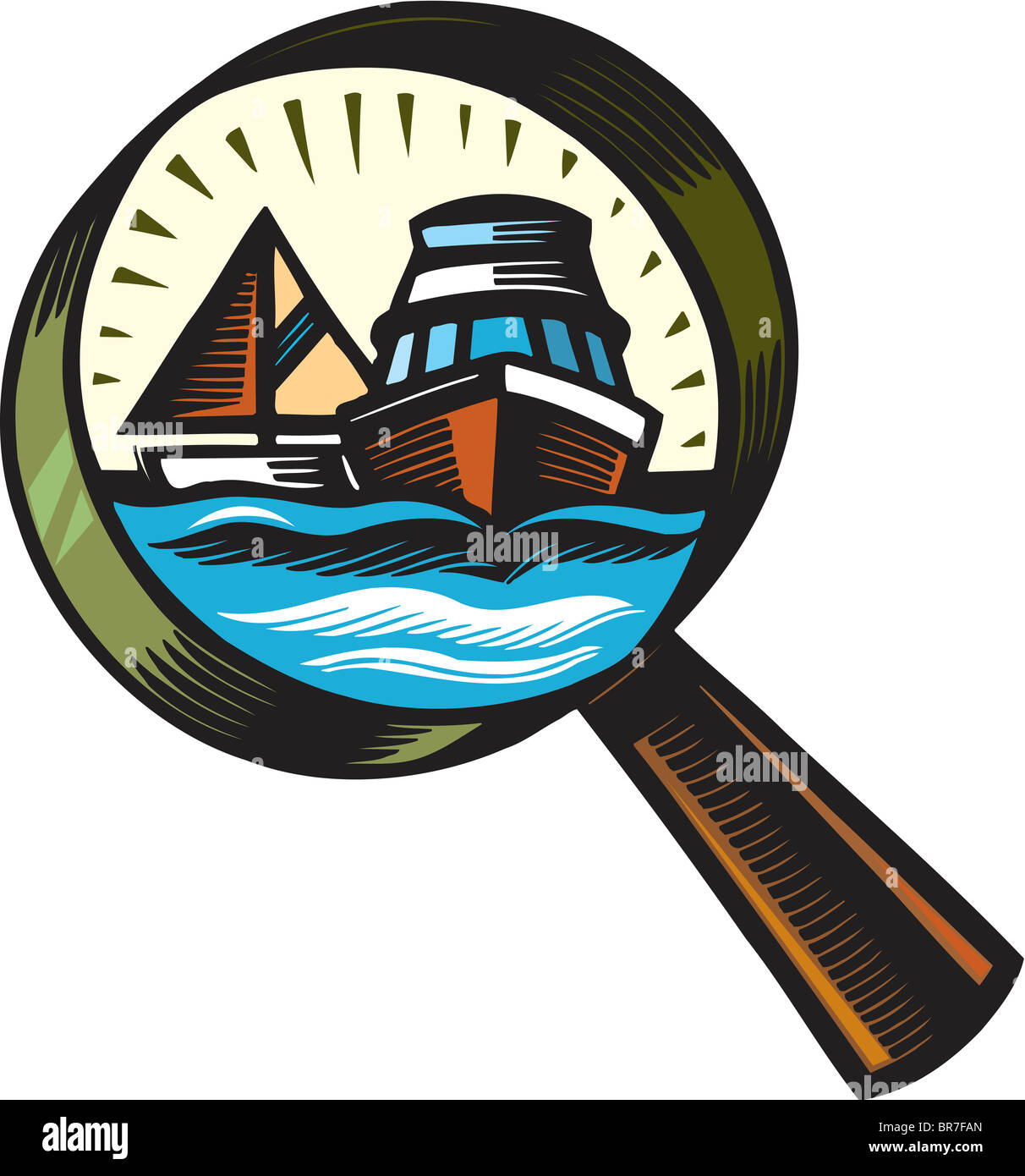 Two boats being inspected with a magnifying glass Stock Photo - Alamy