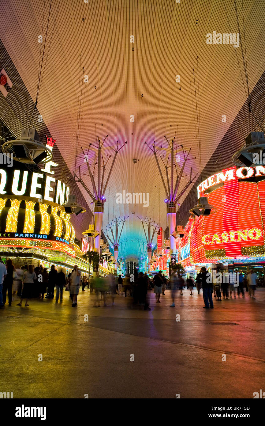The pedestrian only street and casino lights of Fremont Street Downtown Las Vegas Nevada Stock ...
