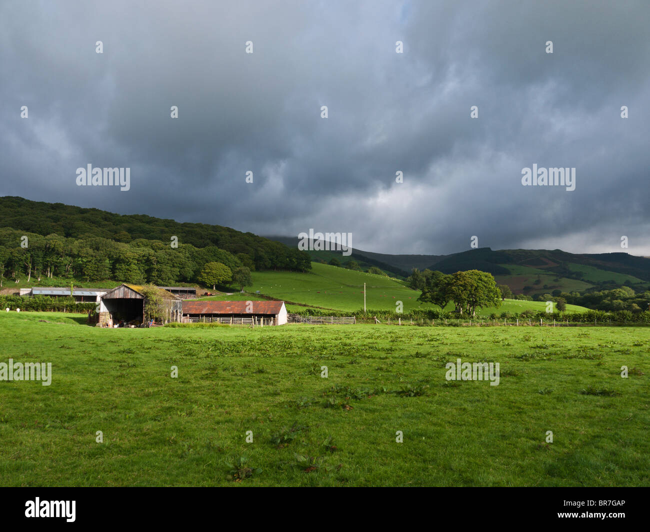 A farm outside the village of Pennal, Wales. Situated beneath the ...
