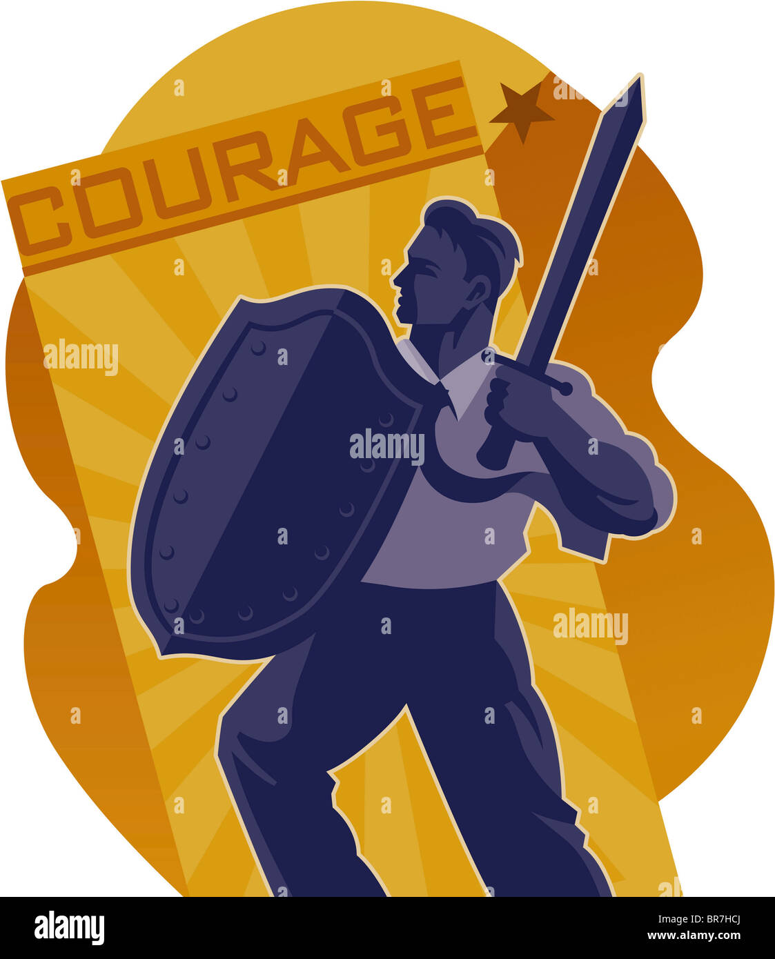 A man holding a sword and shield to display courage Stock Photo - Alamy