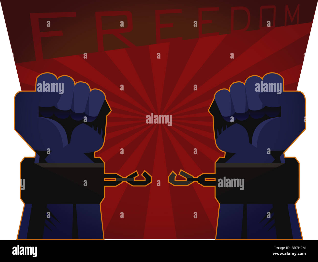 Broken chain link of handcuffs on a pair of hands Stock Photo - Alamy