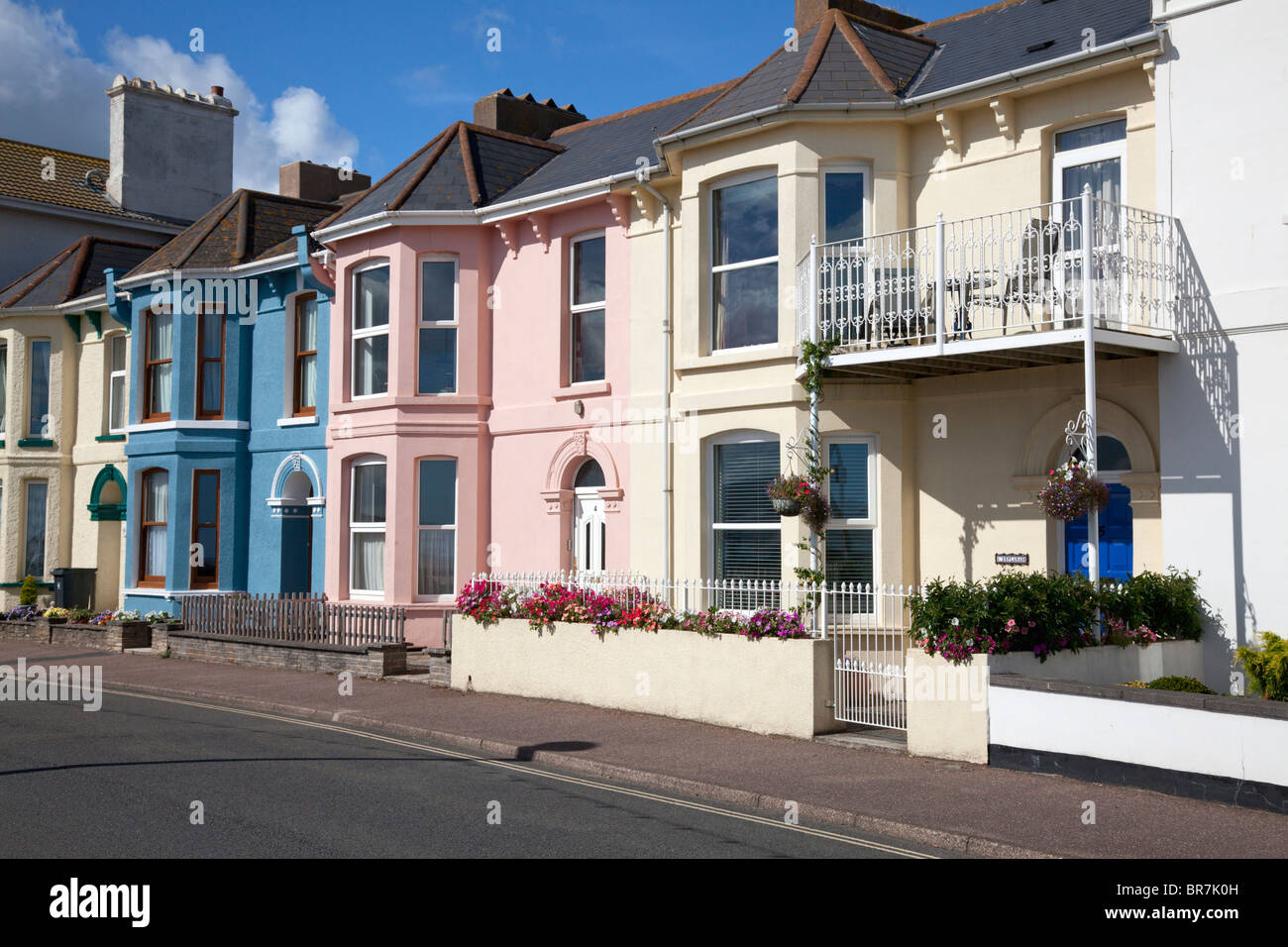 Brightly-coloured houses on the Esplanade, Exmouth, Devon Stock Photo ...