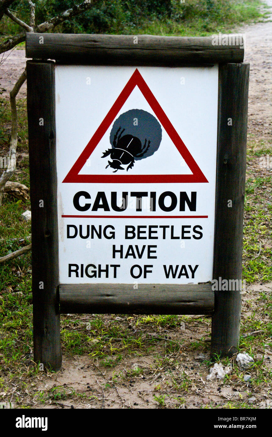 Caution sign for dung beetles, Tembe National Elephant Park, Kwazulu ...