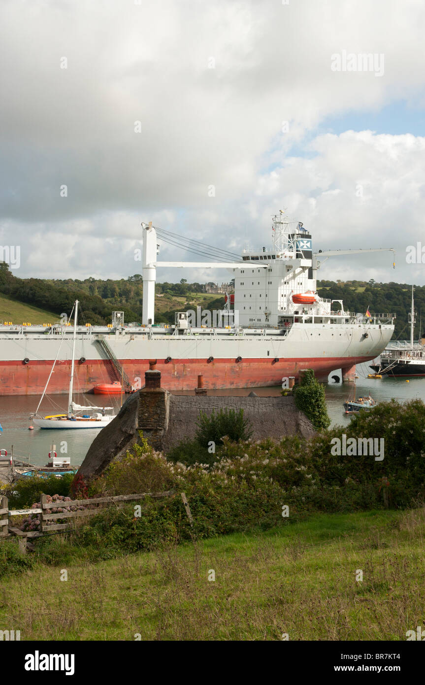 laid up shipping on the river Fal by the 15th century smugglers cottage ...