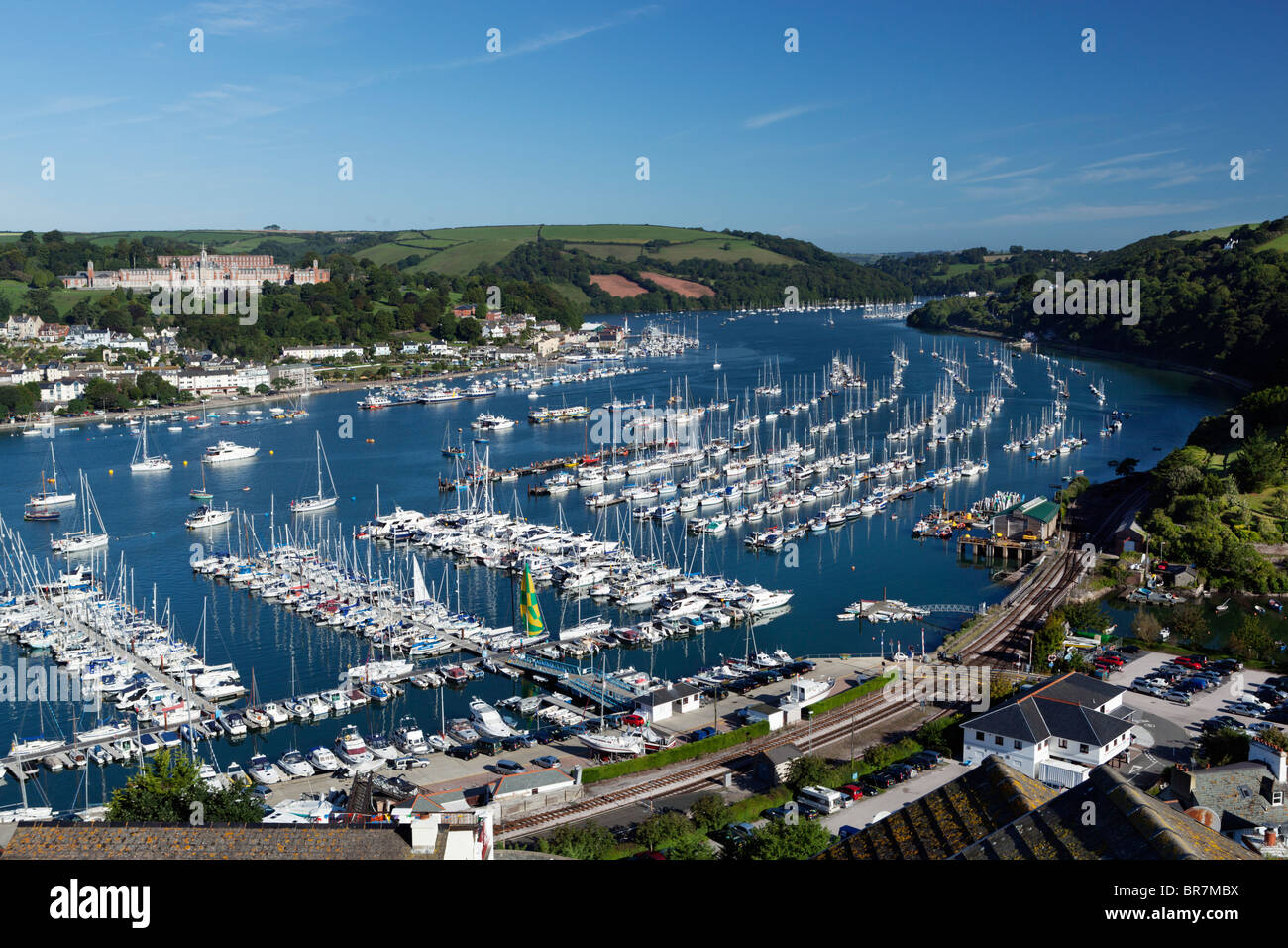 View over River Dart Estuary to Dartmouth and Naval College from ...