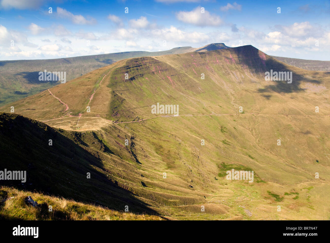 Pen y fan and Cribyn mountain from Fan y big; Brecon Beacons; Wales ...