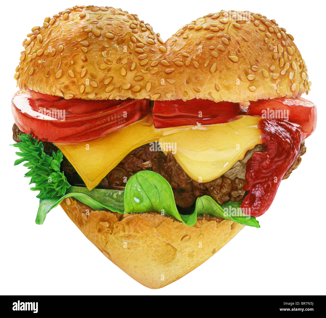 Heart shaped hamburger against white background Stock Photo - Alamy