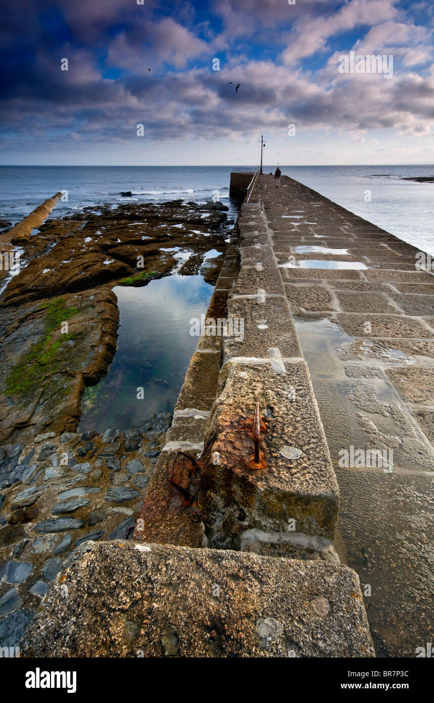 The stone jetty at Porthleven harbour in Cornwall, England Stock Photo ...