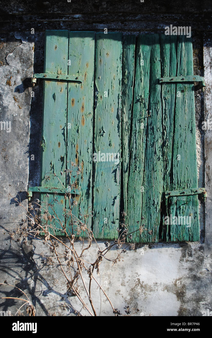 Old shutters in abandoned village of Geramonachos, Paxos, Greece Stock ...