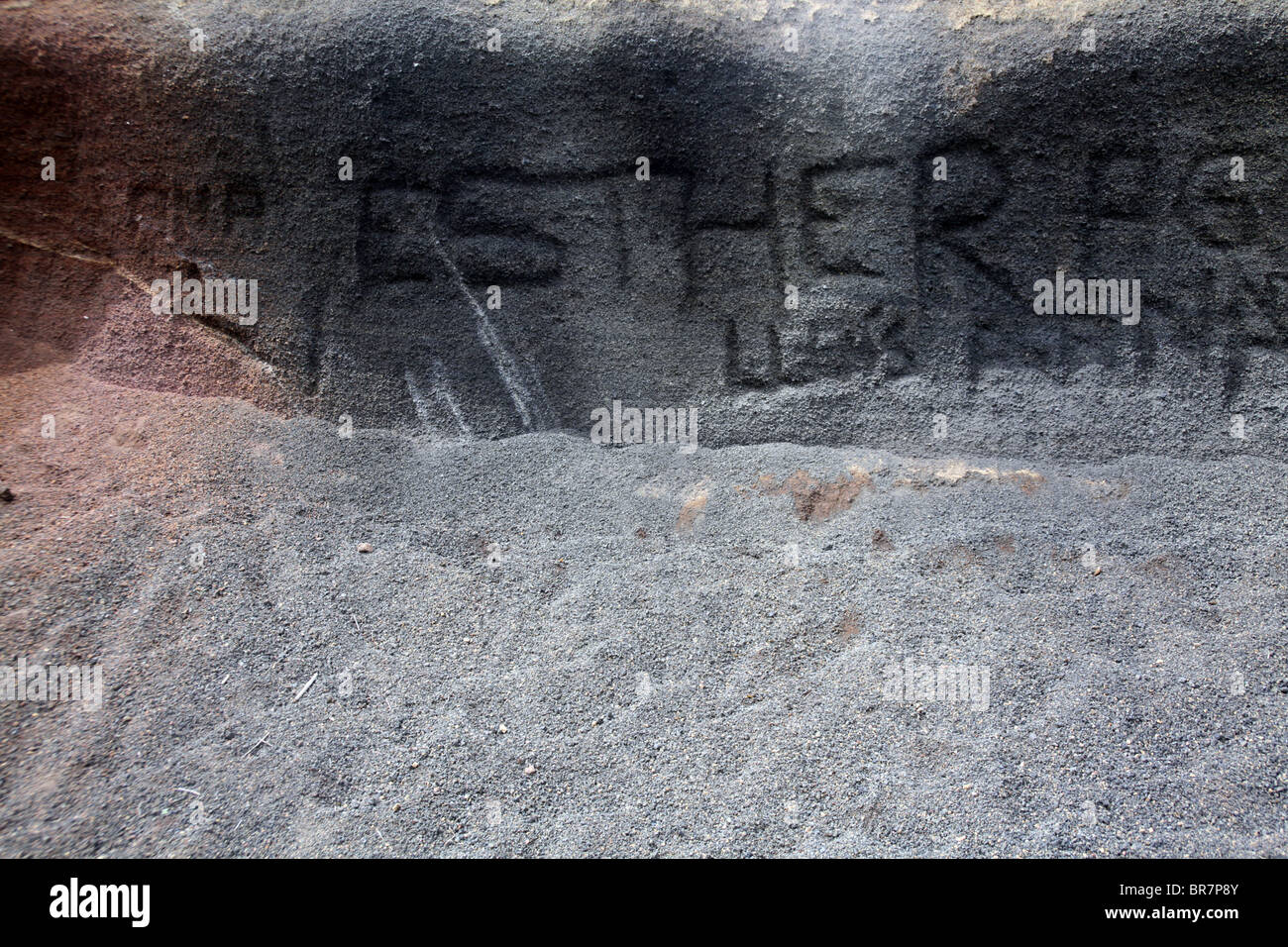 Graffiti in ash Volcanic Zone National Park near Olot in La Alta ...