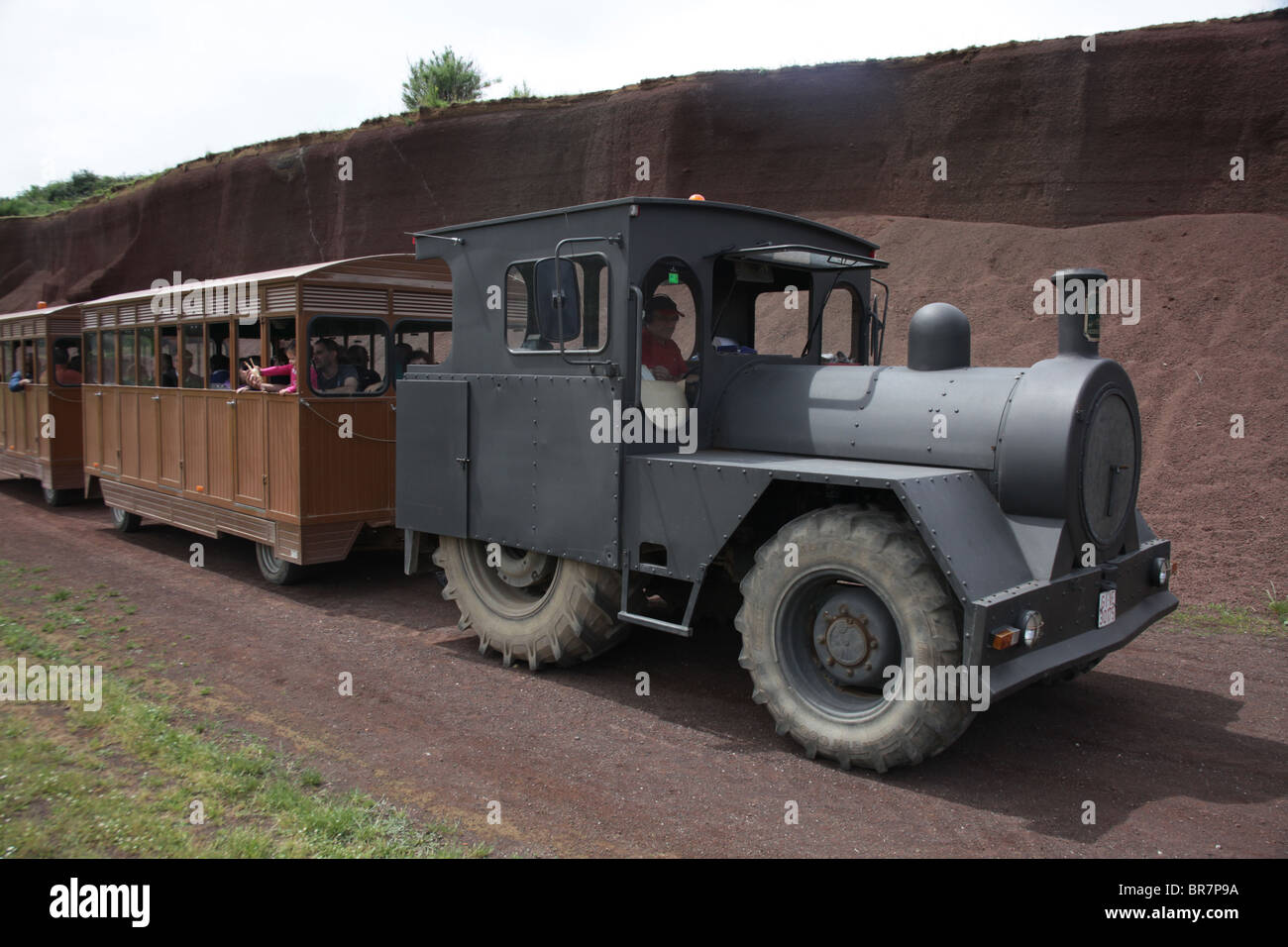A tourist train in Volcanic Zone National Park near Olot in La Alta ...
