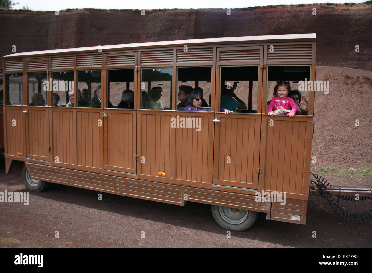 A tourist train in Volcanic Zone National Park near Olot in La Alta ...
