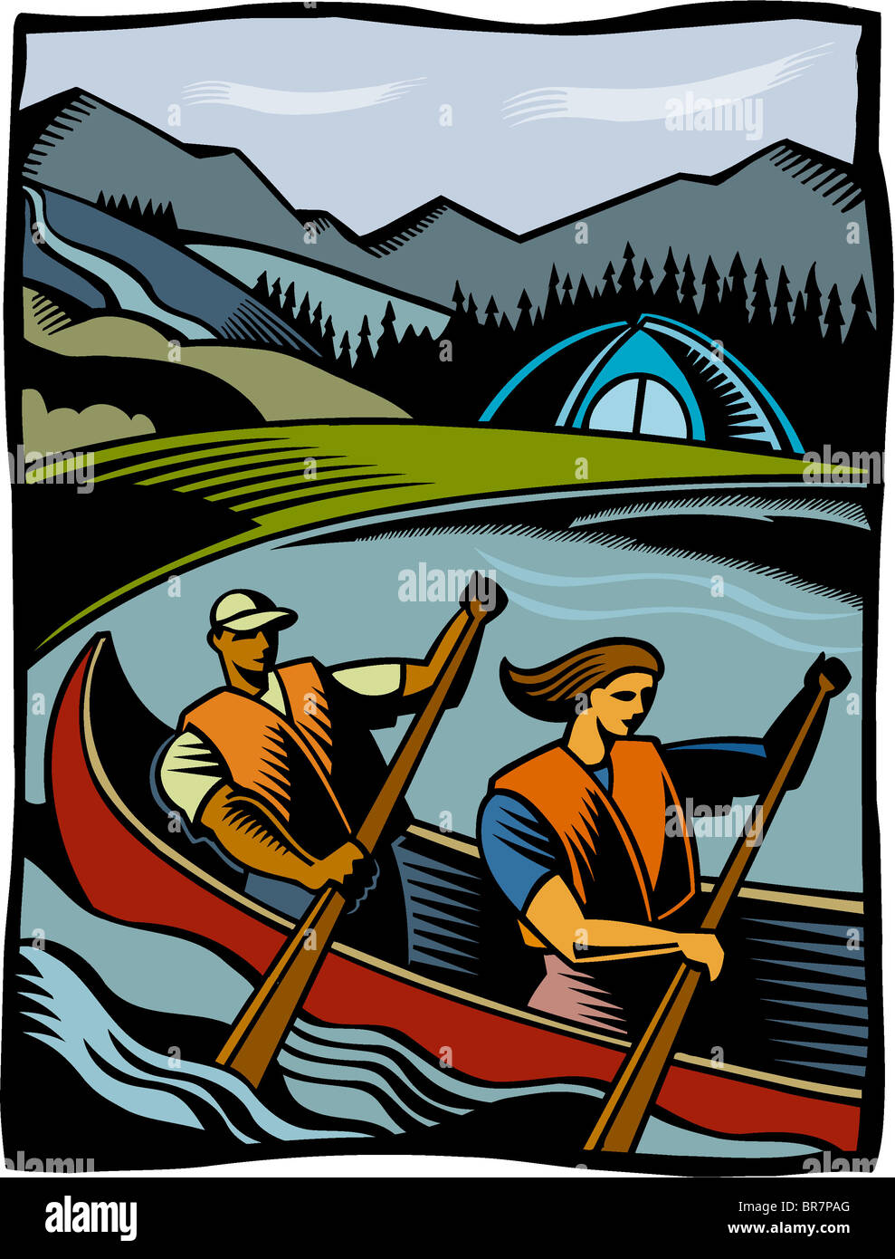 A couple canoeing in a river Stock Photo - Alamy