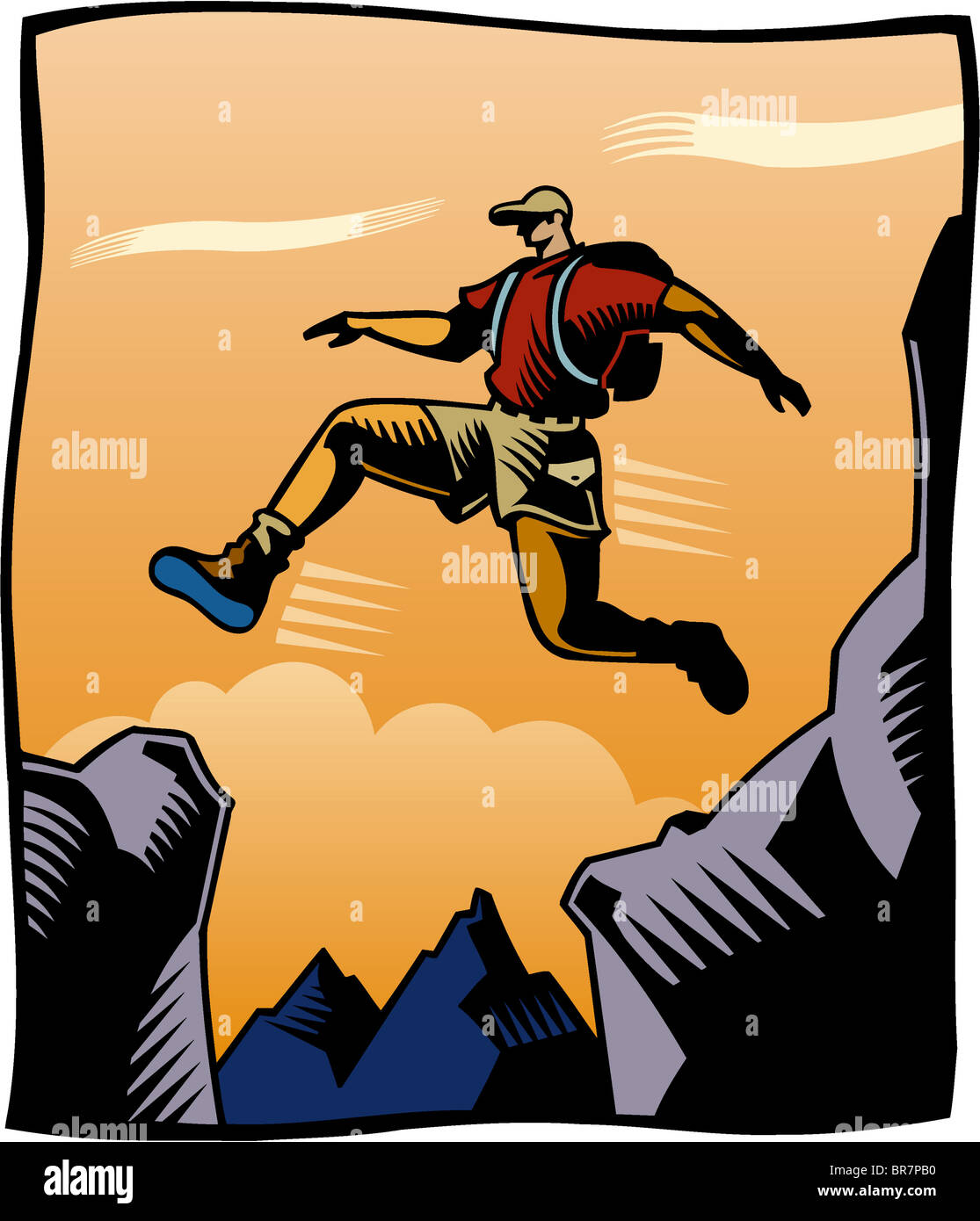 A man jumping over a crevasse Stock Photo - Alamy