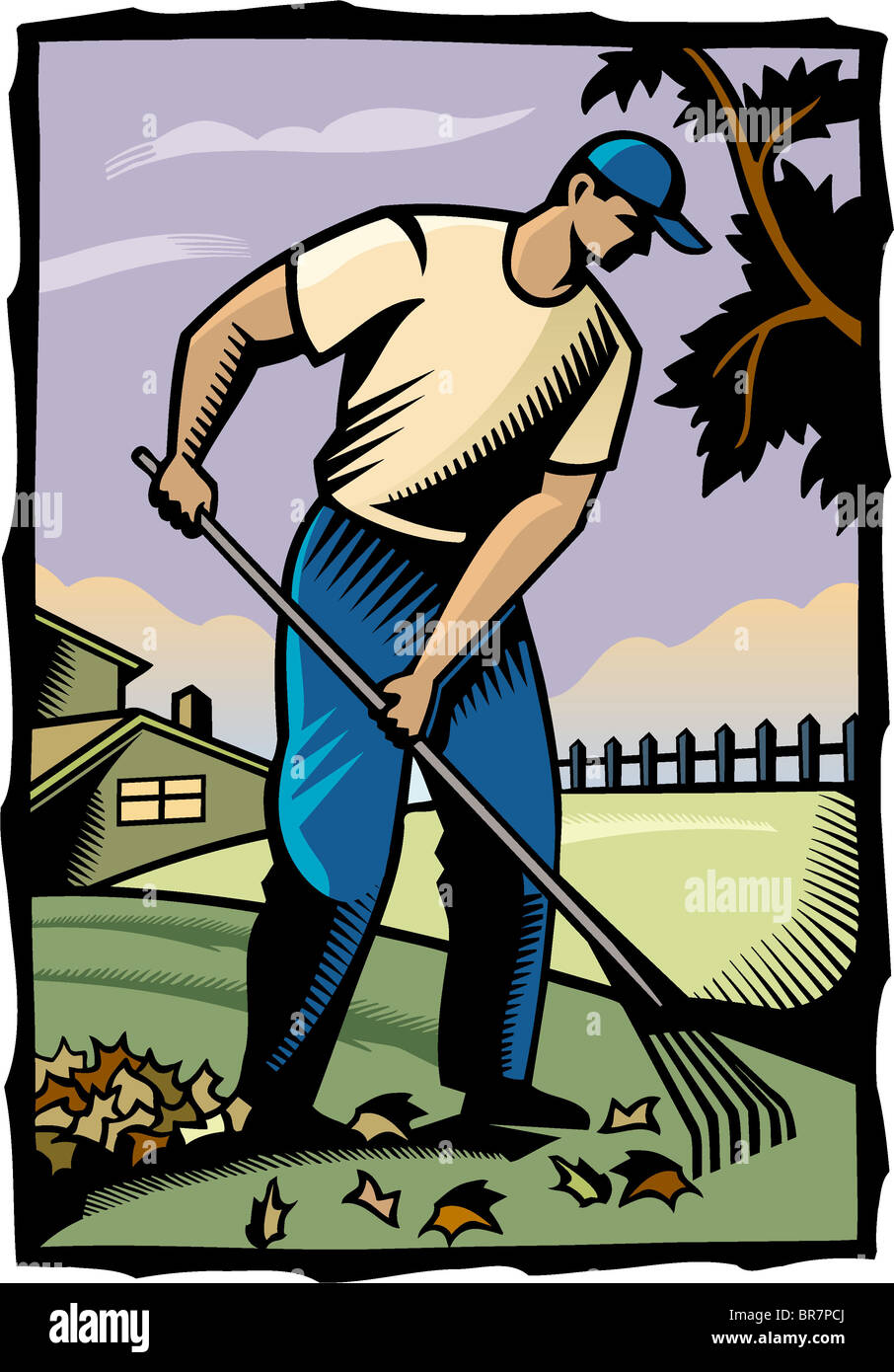 Man raking leafs hi-res stock photography and images - Alamy