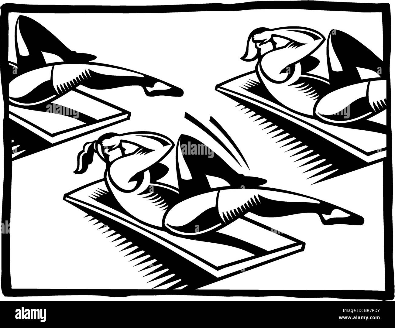 A black and white drawing of women doing sit ups Stock Photo - Alamy