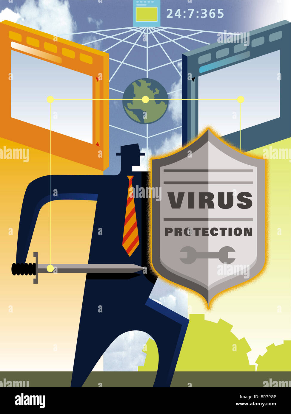 An illustration of protection against computer virus Stock Photo - Alamy